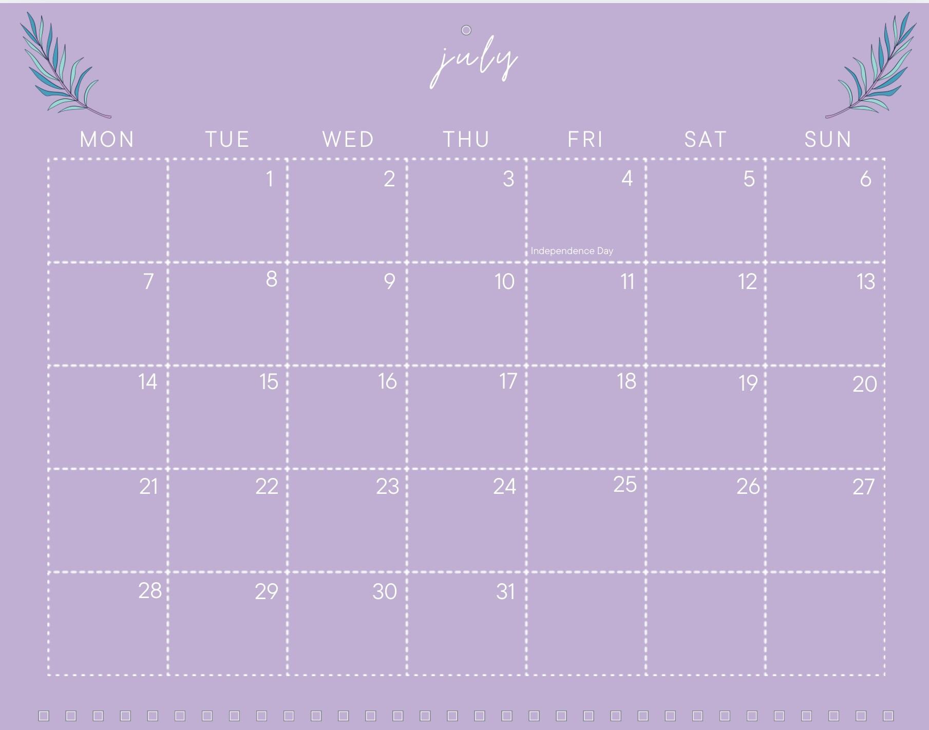 Purple Summer Printable Calendar - Etsy