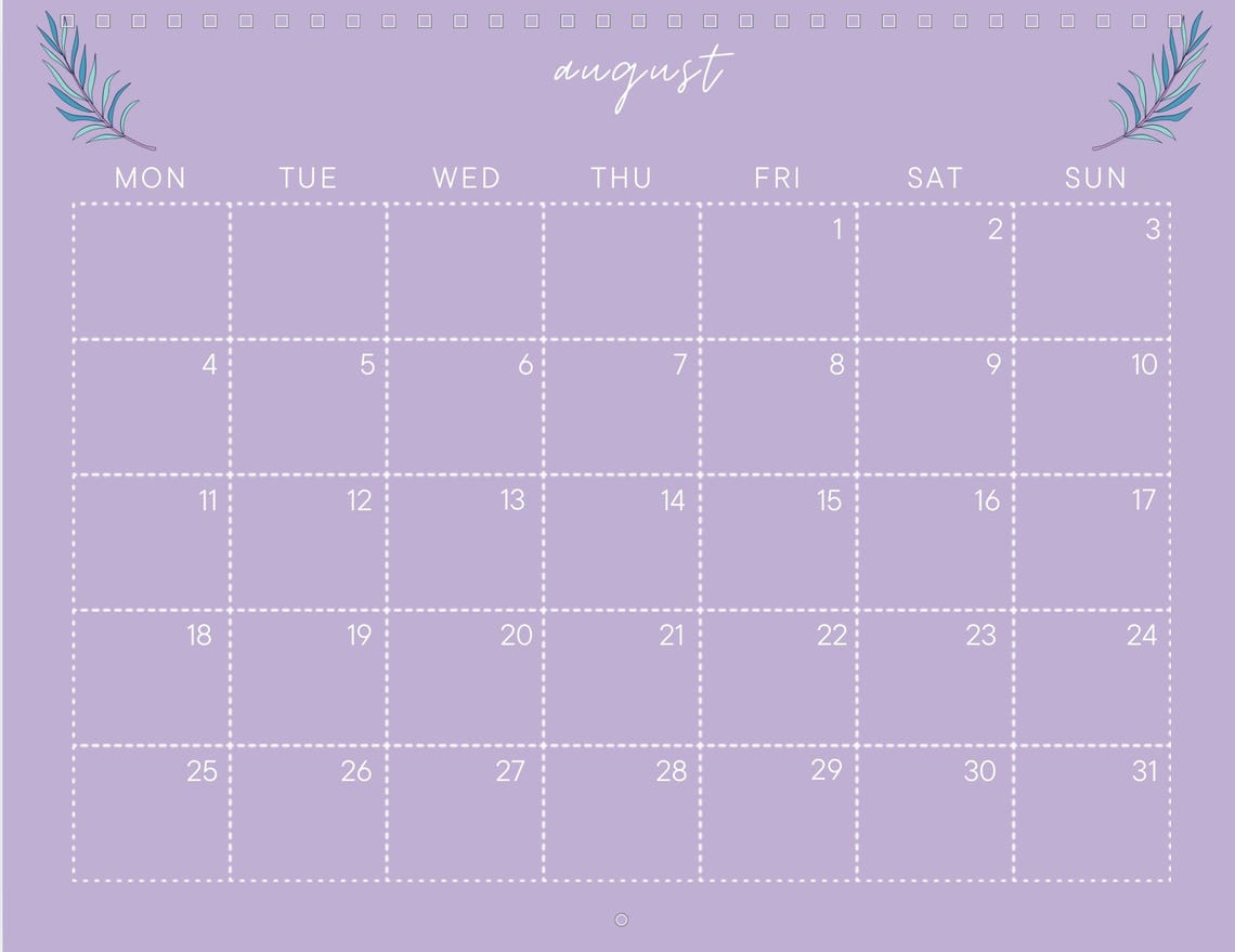 Purple Summer Printable Calendar - Etsy