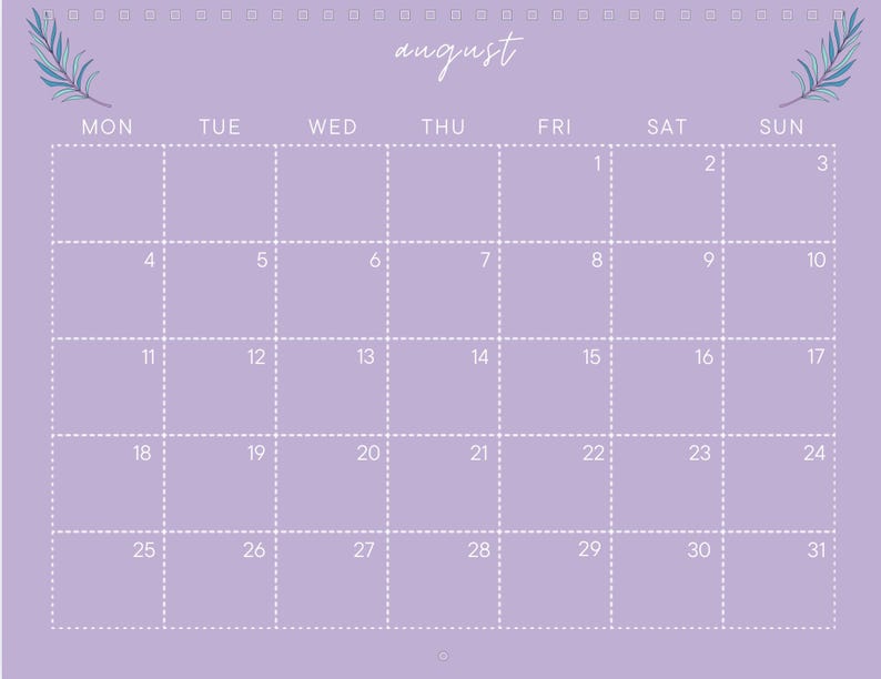 Purple Summer Printable Calendar - Etsy