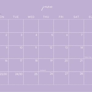 Purple Summer Printable Calendar - Etsy