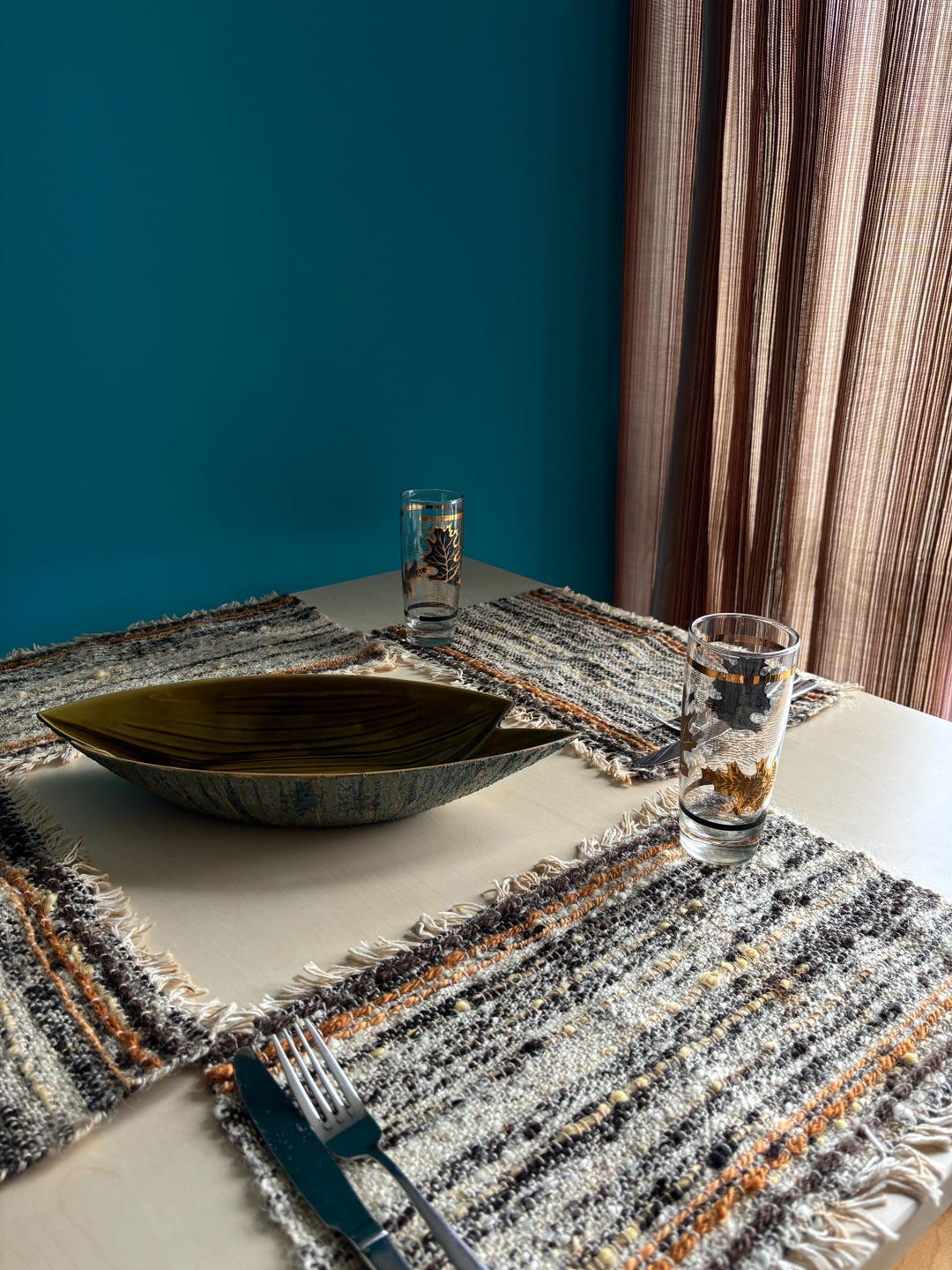1970s Placemats, Woollen Woven, Retro Cool Table Mats X4, Brown and ...