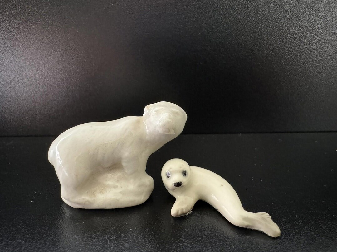 Vintage Bone China Miniature Figurines Polar Bear & Seal Pup Ceramic ...