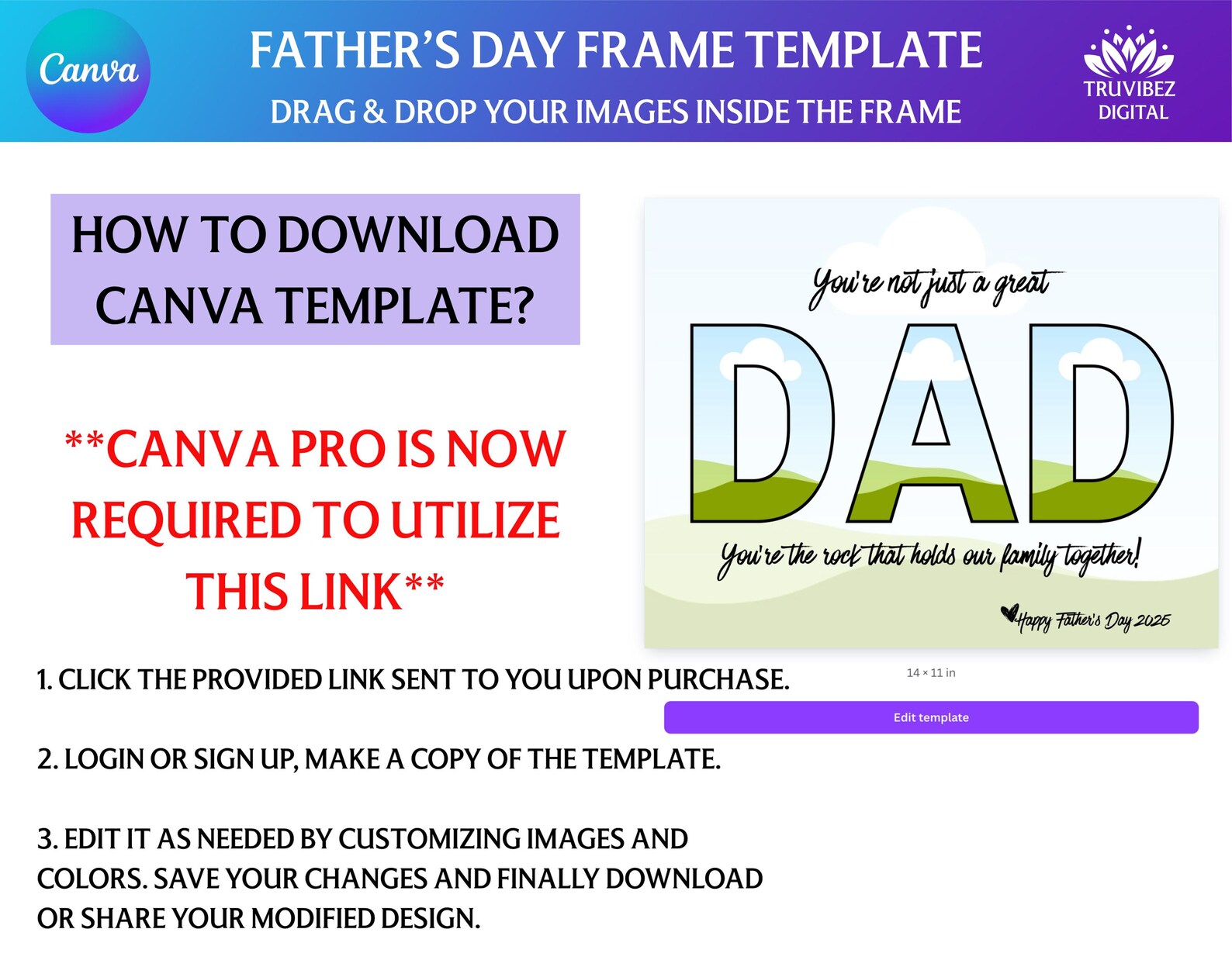 Editable Father's Day Canva Template | Digital Download Gift ...