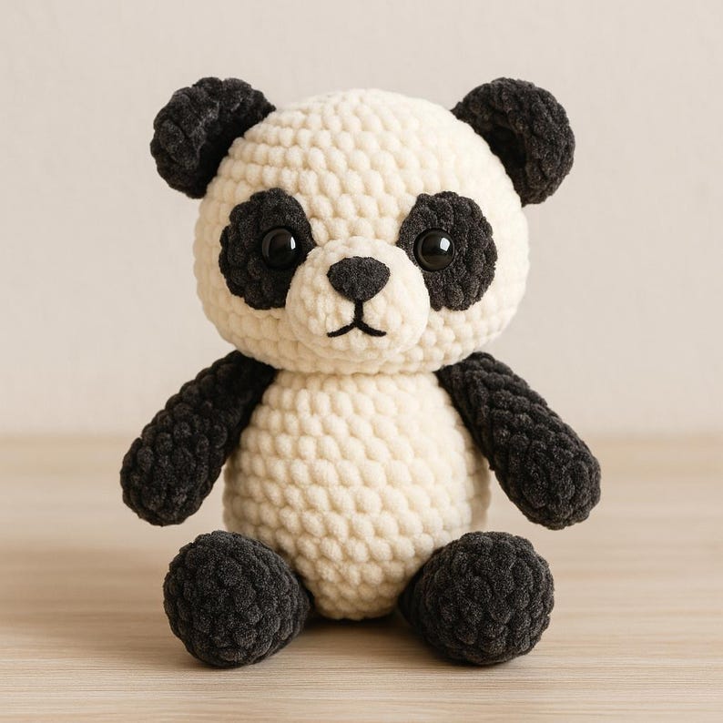 Panda Crochet Pattern | Chenille Plush Panda Pal | Jellycat-inspired ...