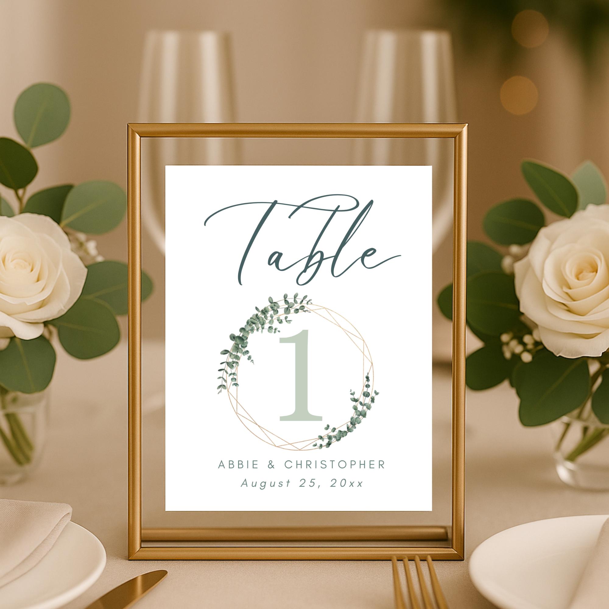 Eucalyptus Printable Wedding Table Numbers | A5 Canva Template ...