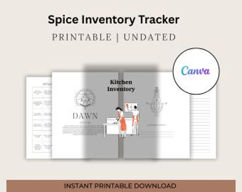 Spice Inventory Tracker | Printable Kitchen Spice Organizer & Seasoning ...