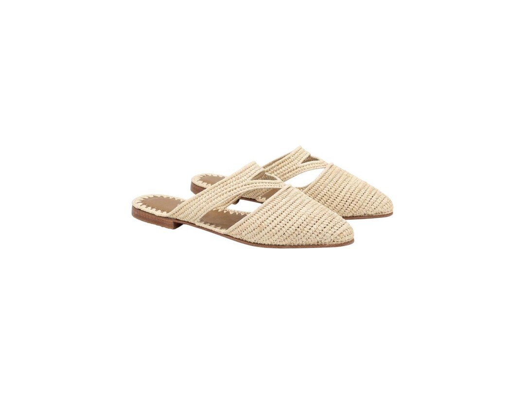 Handmade Raffia Mules for Women | Summer Slip-on Flats | Natural Woven ...