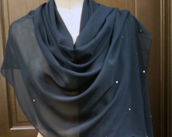 Navy Blue Chiffon Xlarge Shawl Wrap With Rhinestones | Etsy