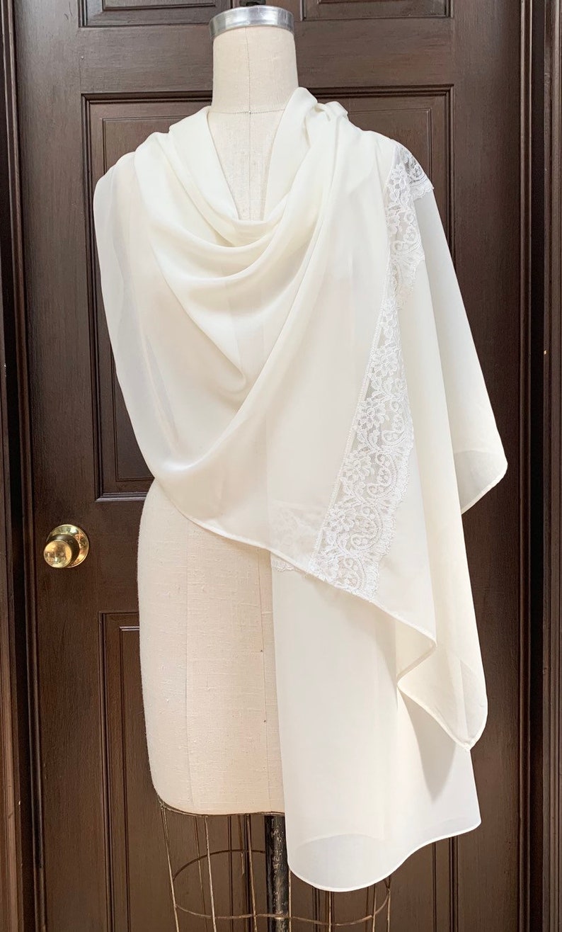 Ivory Chiffon Lace Shawl Wrap - Etsy