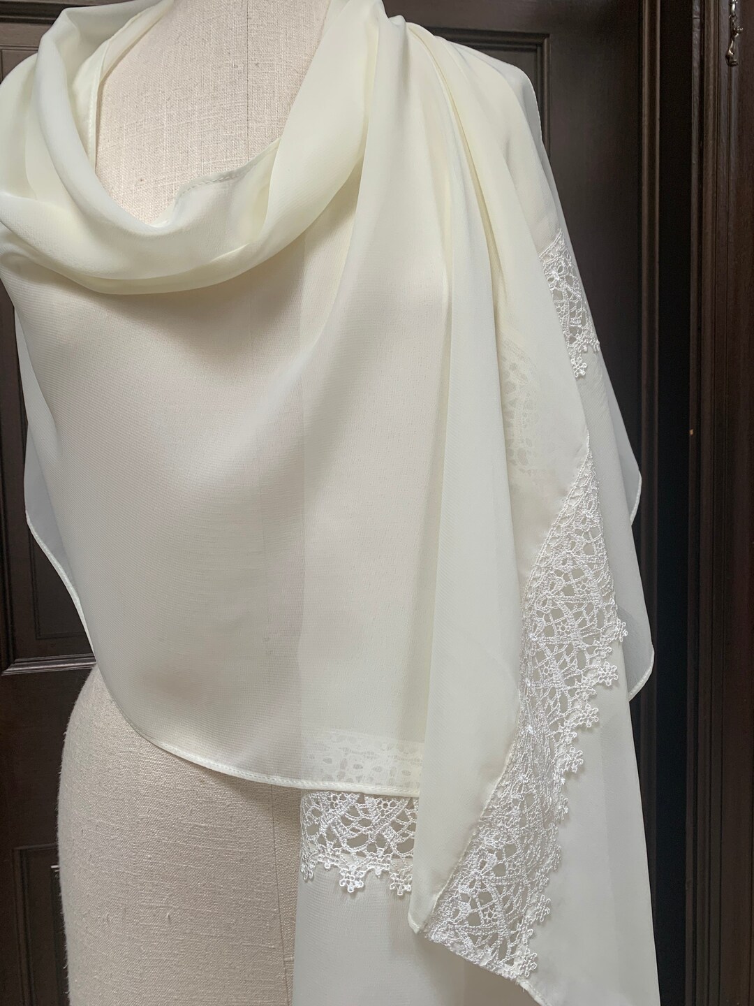 Ivory Bridal Chiffon Shawl Wrap With Lace - Etsy