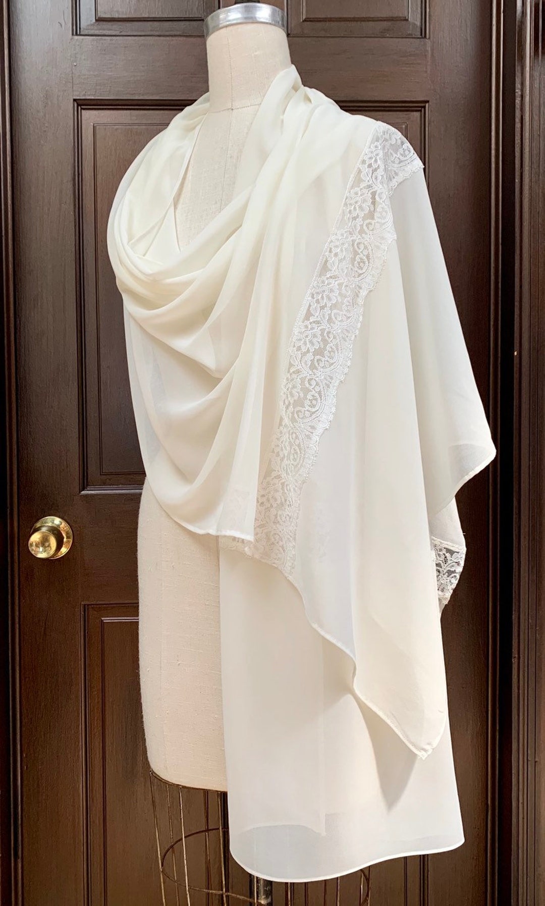 Ivory Chiffon Lace Shawl Wrap - Etsy