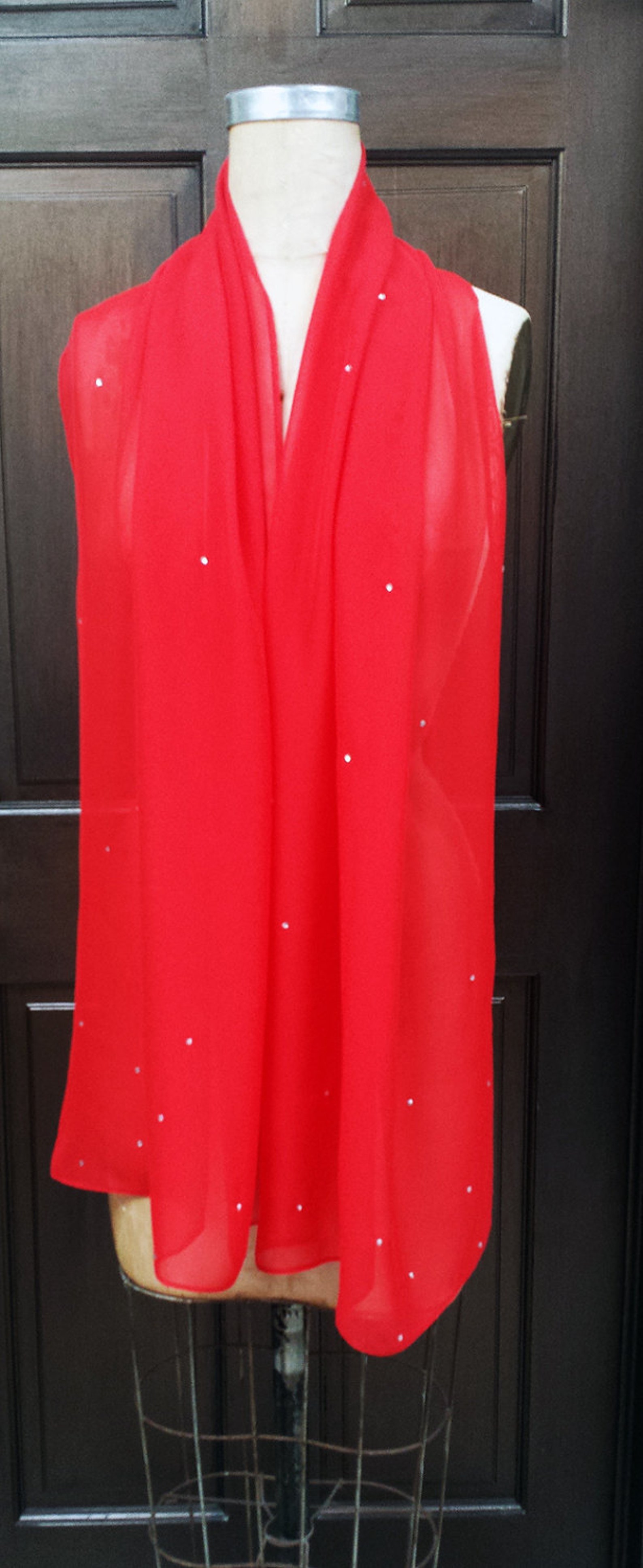 Red Chiffon Shawl Wrap Scarf With Rhinestones - Etsy