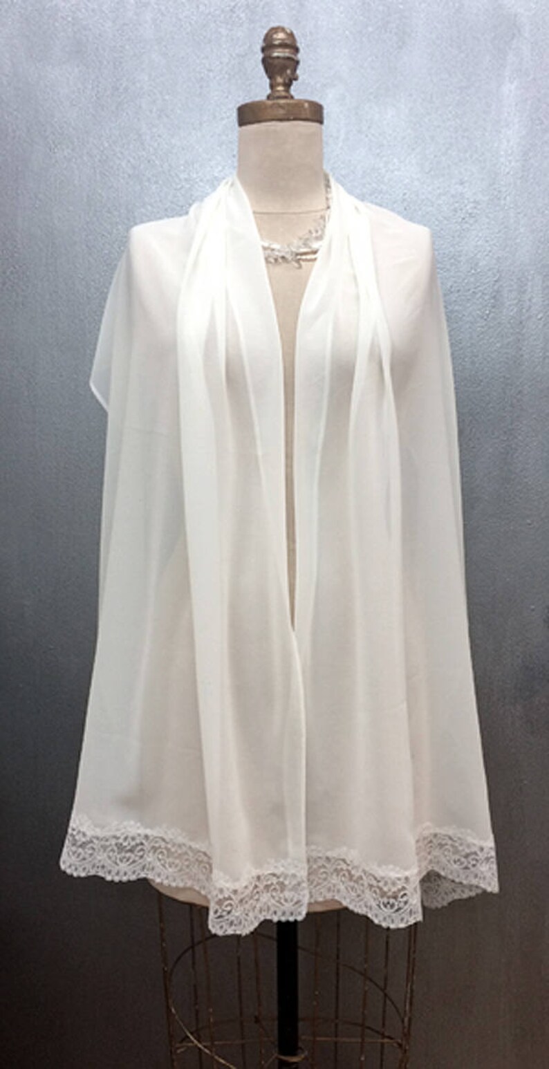 Ivory Chiffon Shawl Wrap With Chantilly Lace Bridal - Etsy
