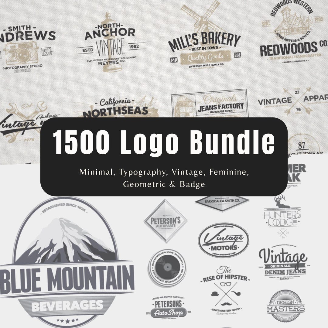 1500 Logo Design Templates Bundle: Minimal, Vintage, Geometric ...
