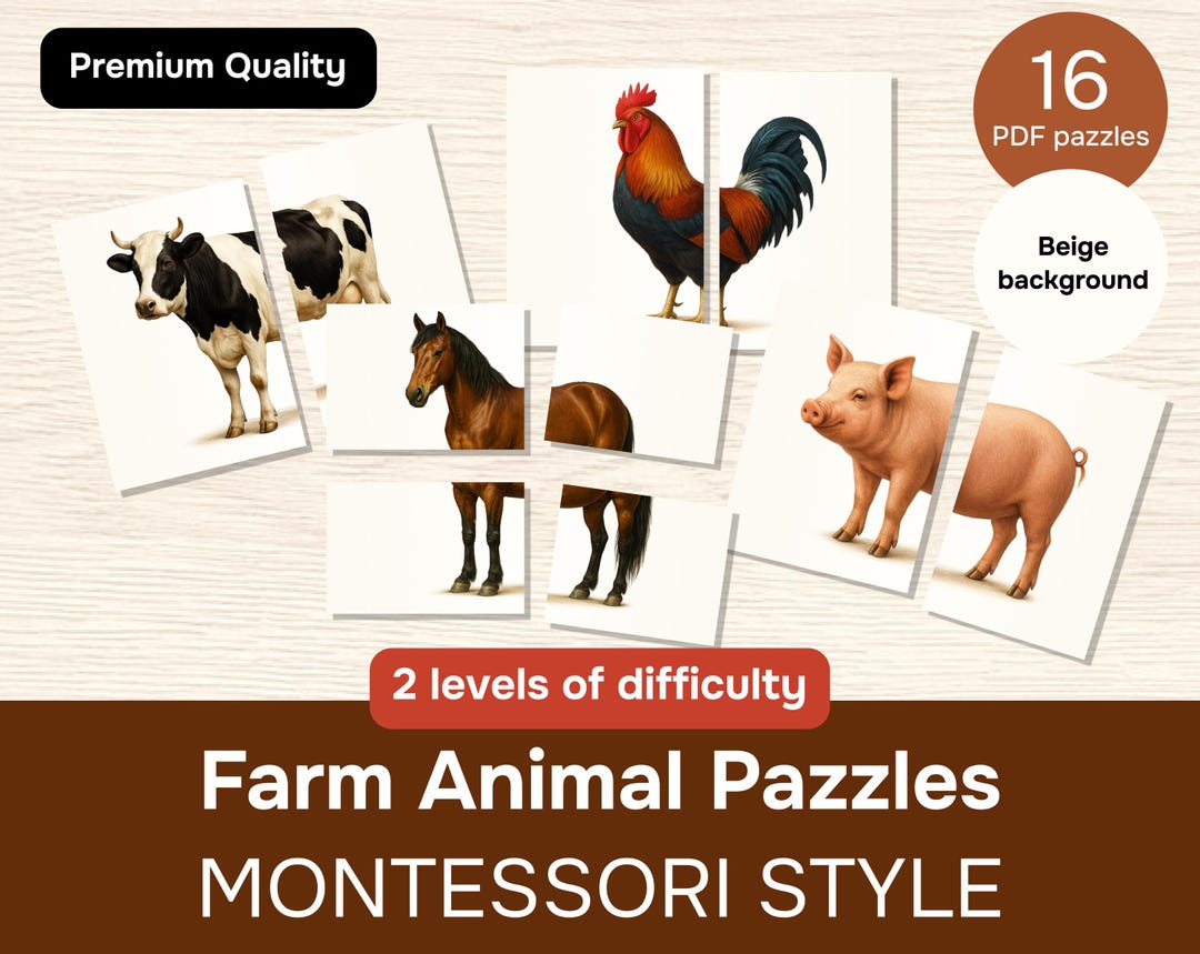 Montessori Farm Animal Puzzle | Printable Kids Learning Game (PDF ...