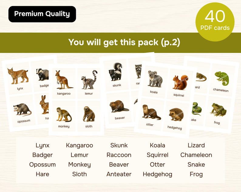 Montessori Wild Animal Flashcards - Big Pack | Beige Background | Easy ...