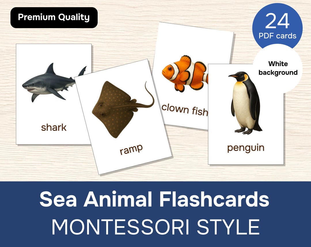 Montessori Sea Animal Flashcards | White Background | Easy-to-print ...