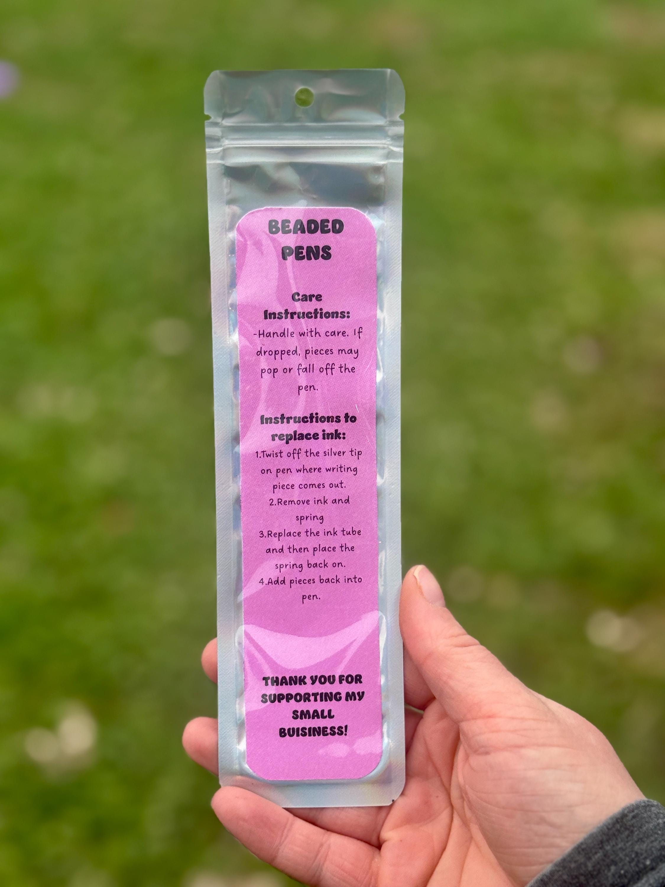 Beaded Pens Packaging Inserts. Care Information Cards for Beaded Pen ...