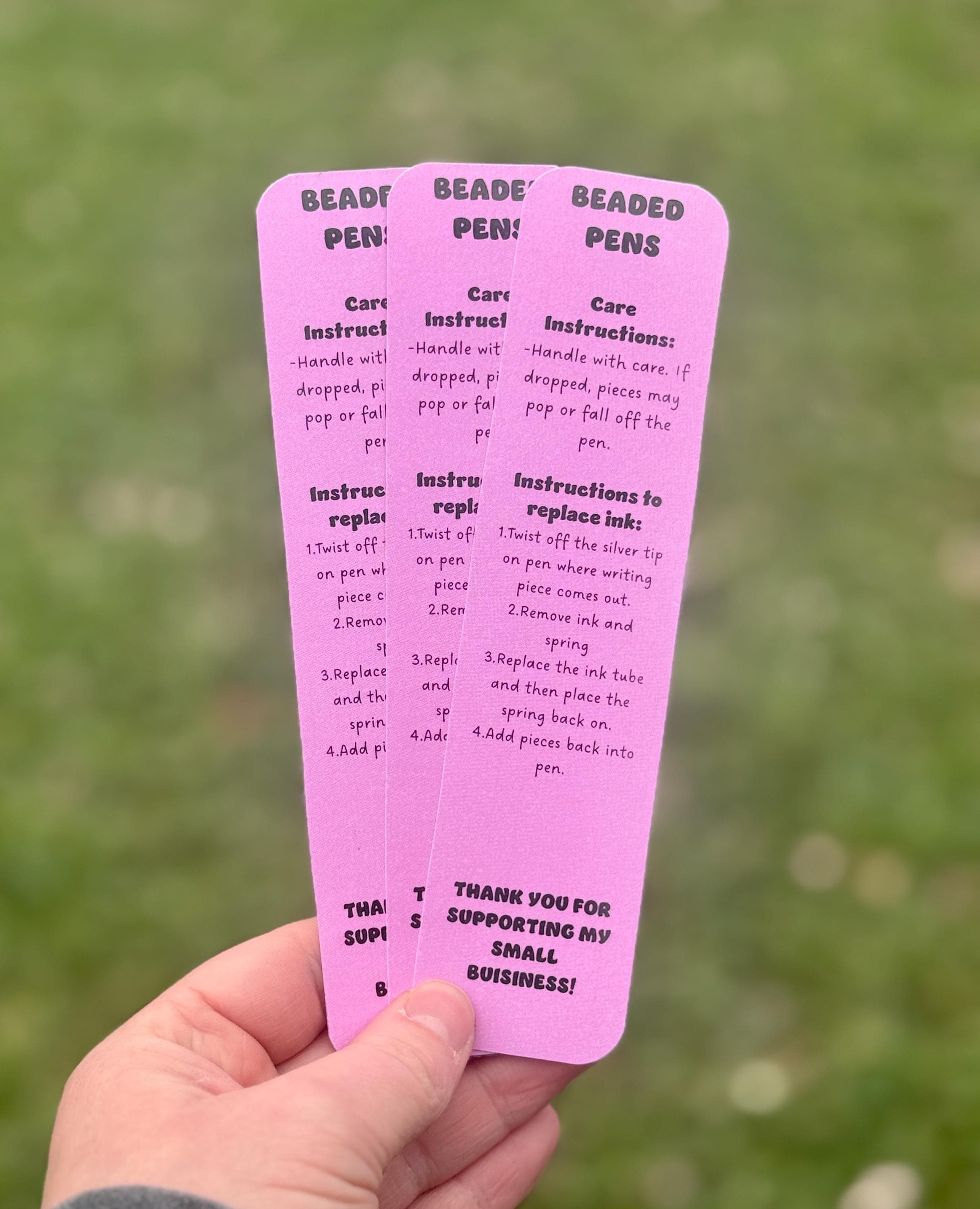 Beaded Pen Care Instruction Cards – Small Business Packaging Inserts - Etsy