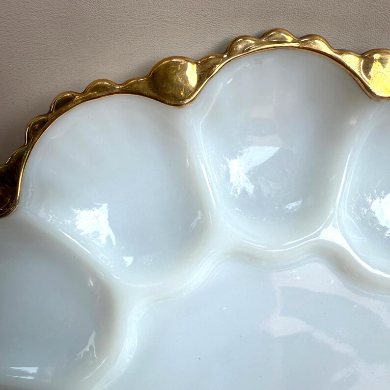 Vintage Anchor Hocking Fire-king Divided Milk Glass Dish + Deviled Egg ...