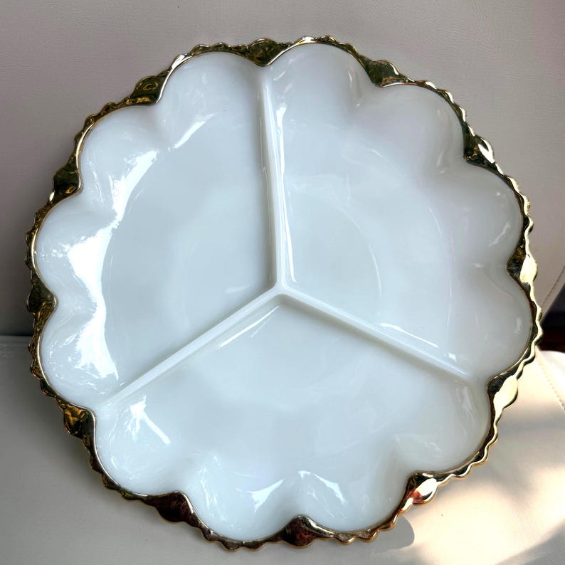 Vintage Anchor Hocking Fire-king Divided Milk Glass Dish + Deviled Egg ...
