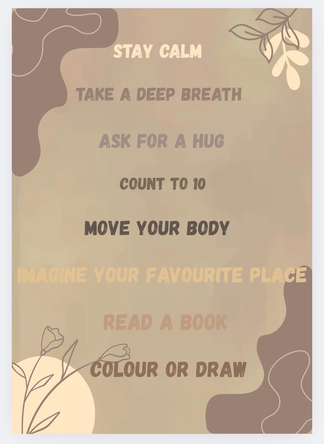 Kids Calm Down Chart Printable | Emotional Regulation Wall Art - Etsy