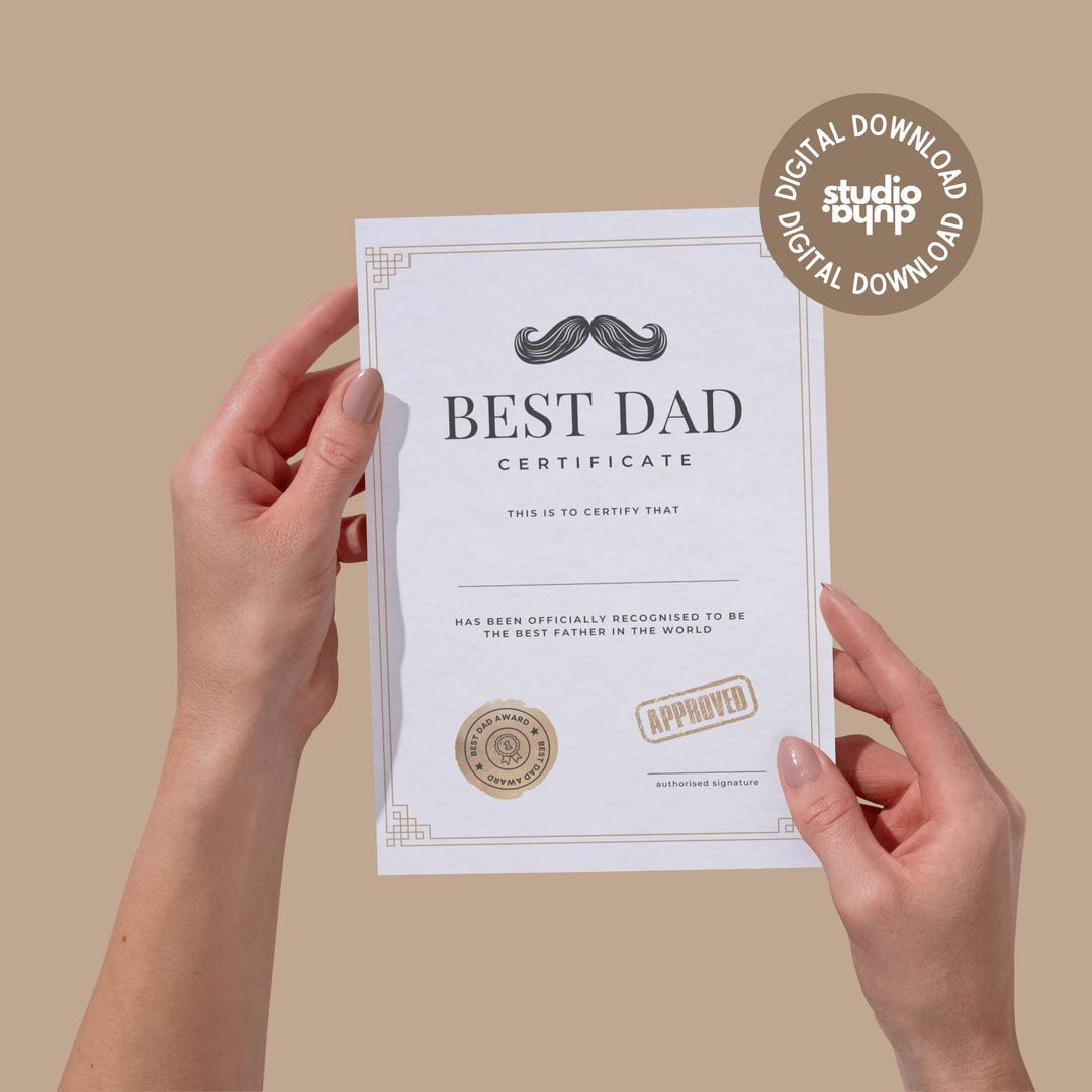 Best Dad Certificate Printable – Father’s Day Gift From Kids – Editable ...