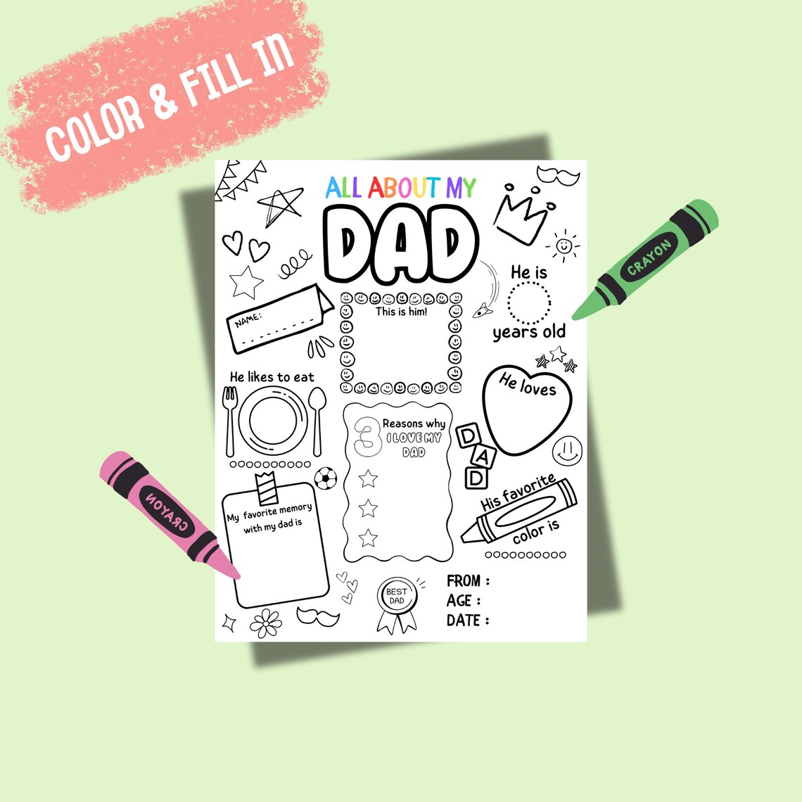 Father's Day Printable Activity Page - All About My Dad - Coloring ...