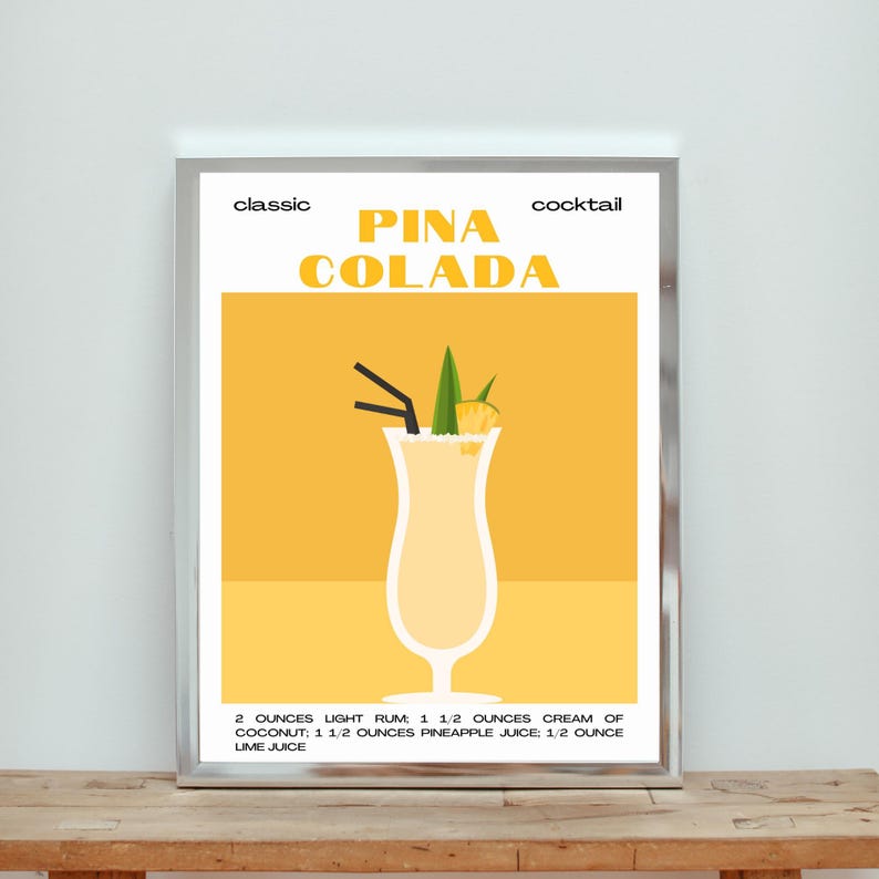 Piña Colada Cocktail Recipe Digital Print – Tropical Drink Wall Art ...