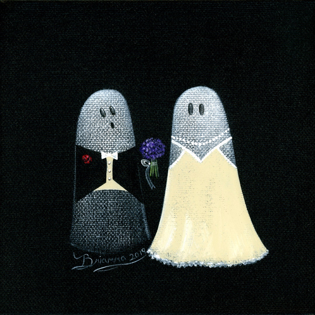 Original Painting Ghost Nuptials 6x6 Halloween Folk Art Bride and Groom ...