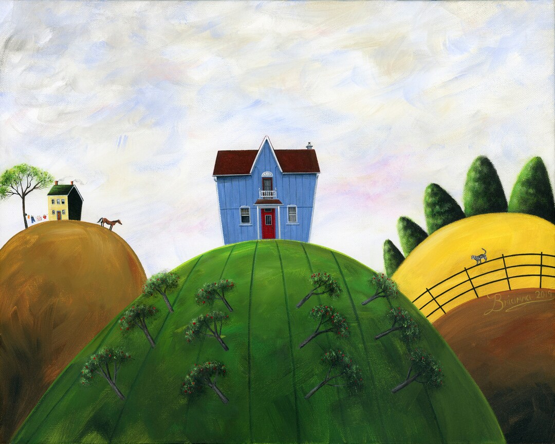 Original Painting Hilly Happy Orchard by Brianna - 16x20 - Folk Art ...