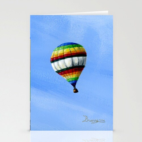 Balloon From Hilly Habitat - Folk Art Greeting Card - Rainbow Hot Air ...
