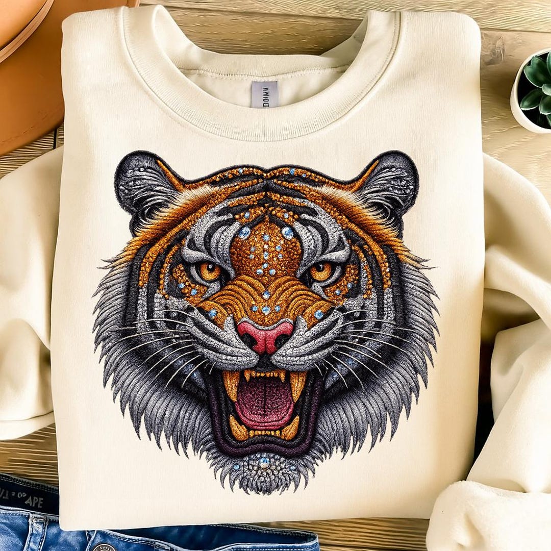 Sparkly Tiger Mascot PNG: Faux Rhinestone Embroidery, Game Day Design ...