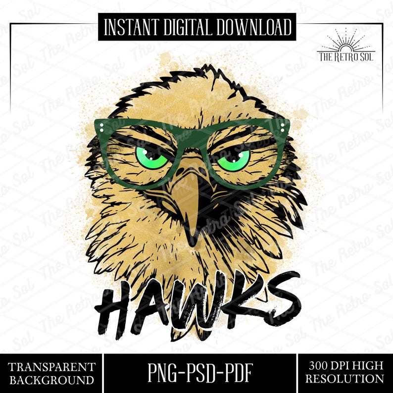 Hawks PNG, Glasses Hawk PNG Logo (digital Download), Gold Hawk, Hawks ...