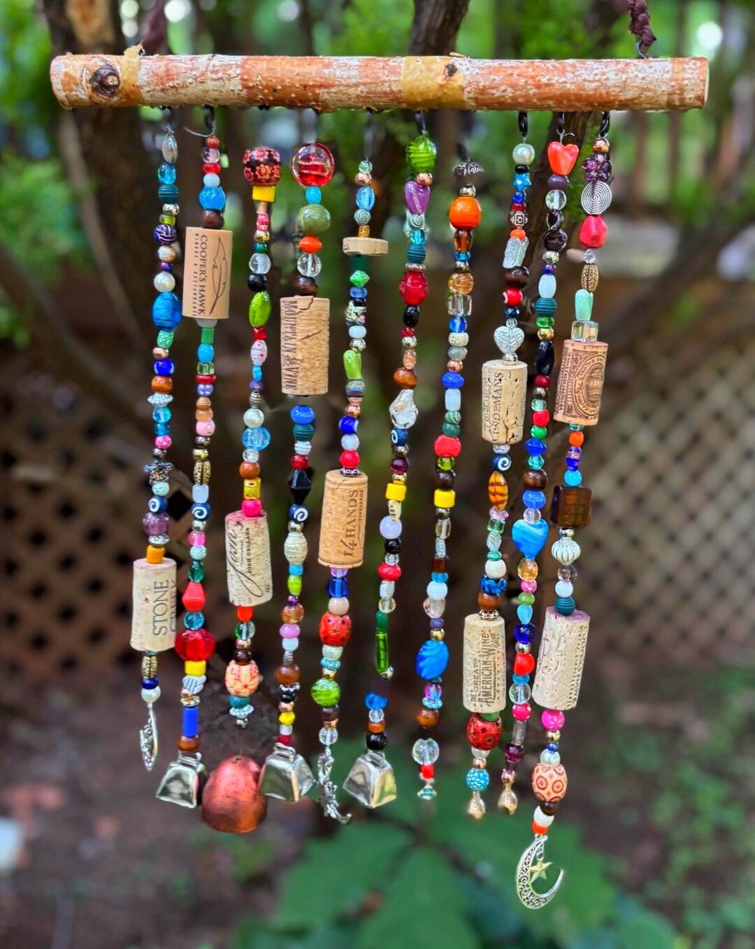 Handcrafted Wine Cork Wind Chime | Upcycled Cork, Glass Beads & Copper ...
