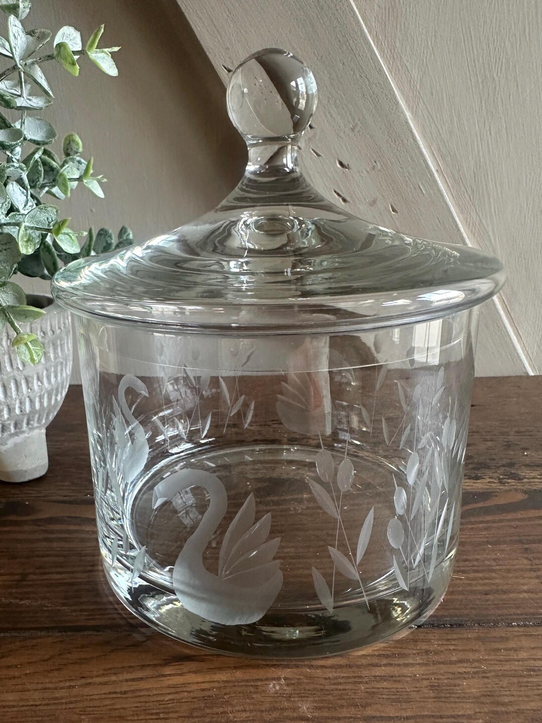 Vintage Etched Swan Glass Candy Apothecary Jar - Etsy