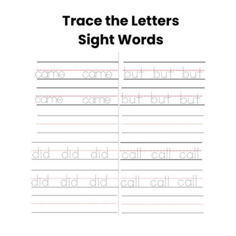 Pre-k and Kindergarten Sight Word Flash Cards - Free Tracing Sight Word ...