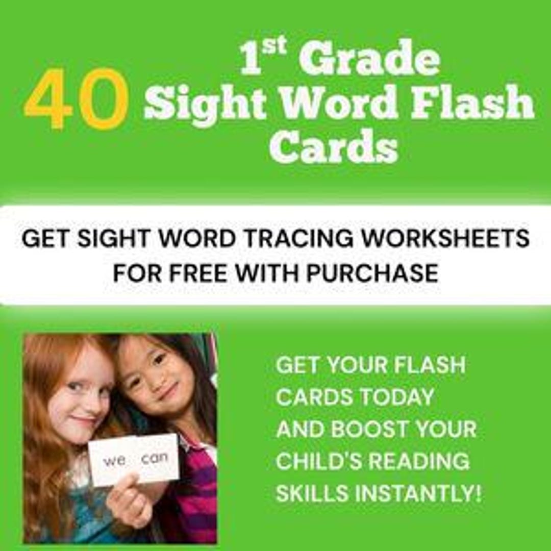 40 1st Grade Sight Word Flash Cards PLUS FREE Tracing Worksheets ...