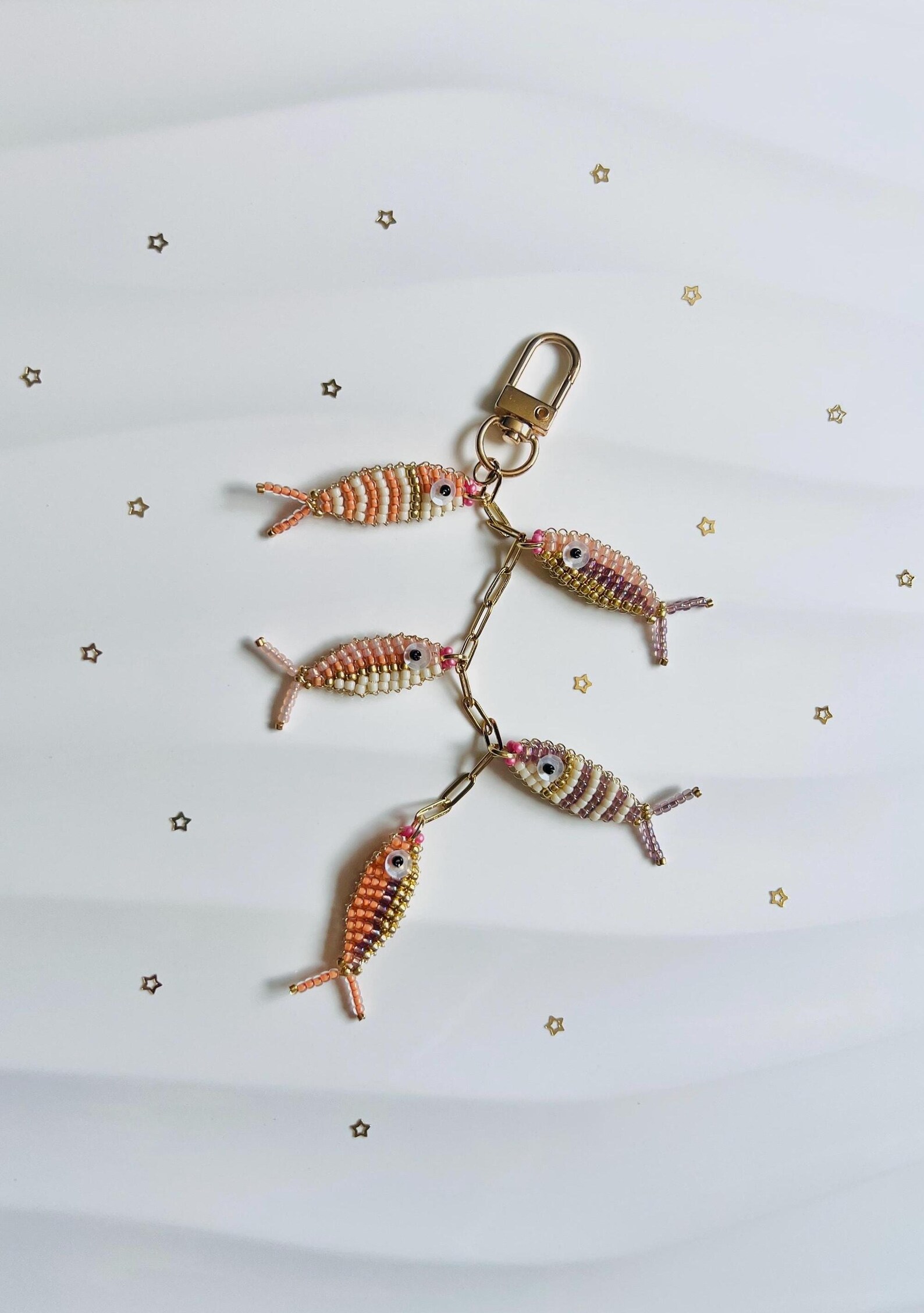 Beaded Fish Bag Charm – Gold Keychain With 5 Hand-beaded Fish - Etsy