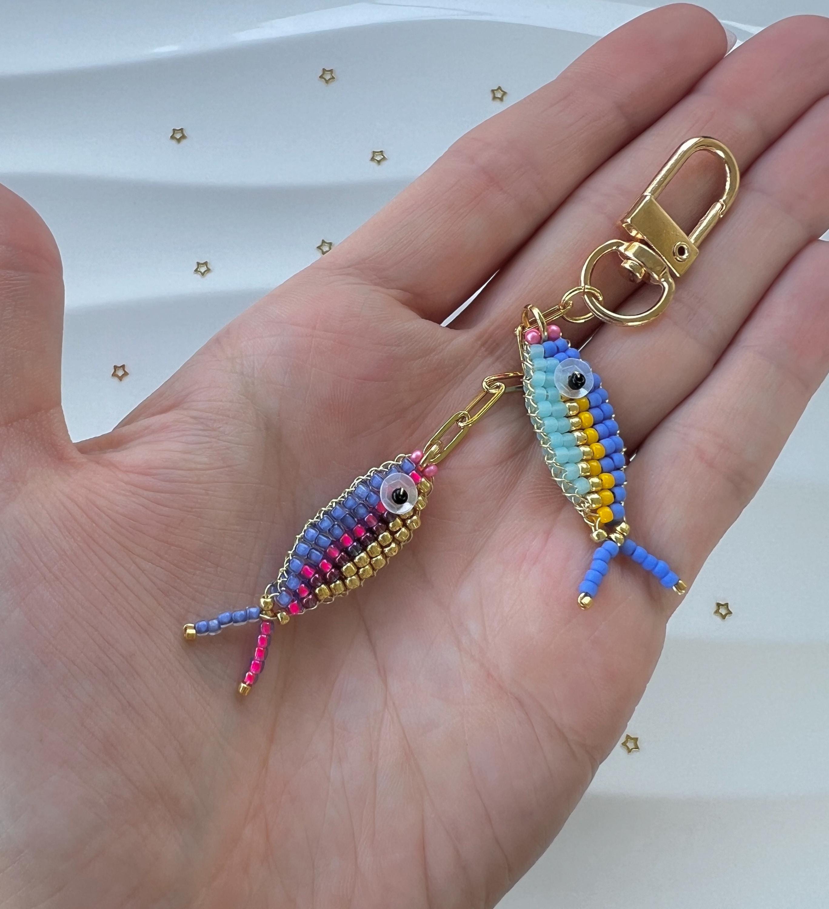 NEW STYLE Beaded Fish Keychain – Gold Keychain With 2 Handcrafted ...