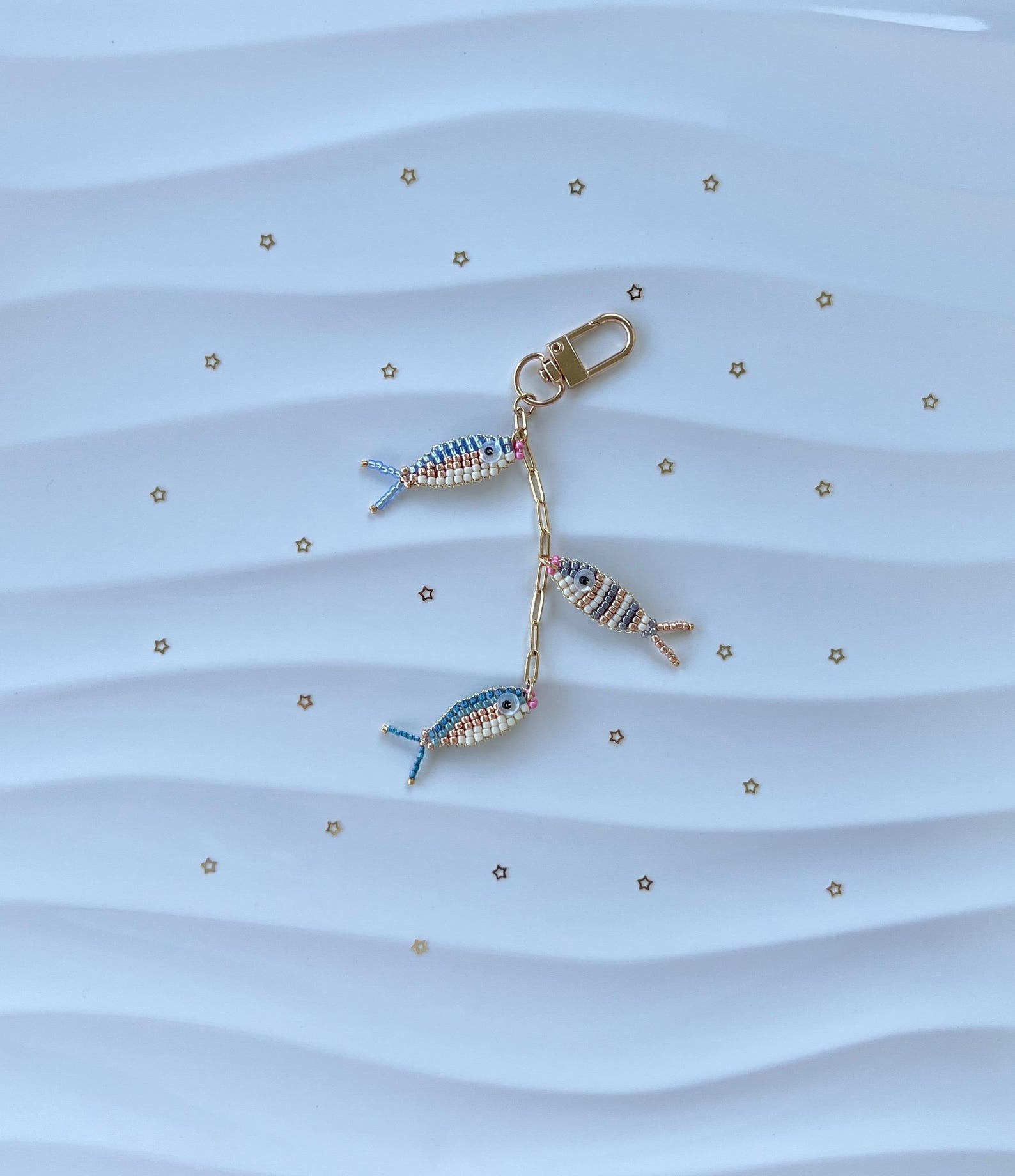 Beaded Fish Bag Charm - Gold Keychain Chain With 3 Hand-beaded Fish - Etsy