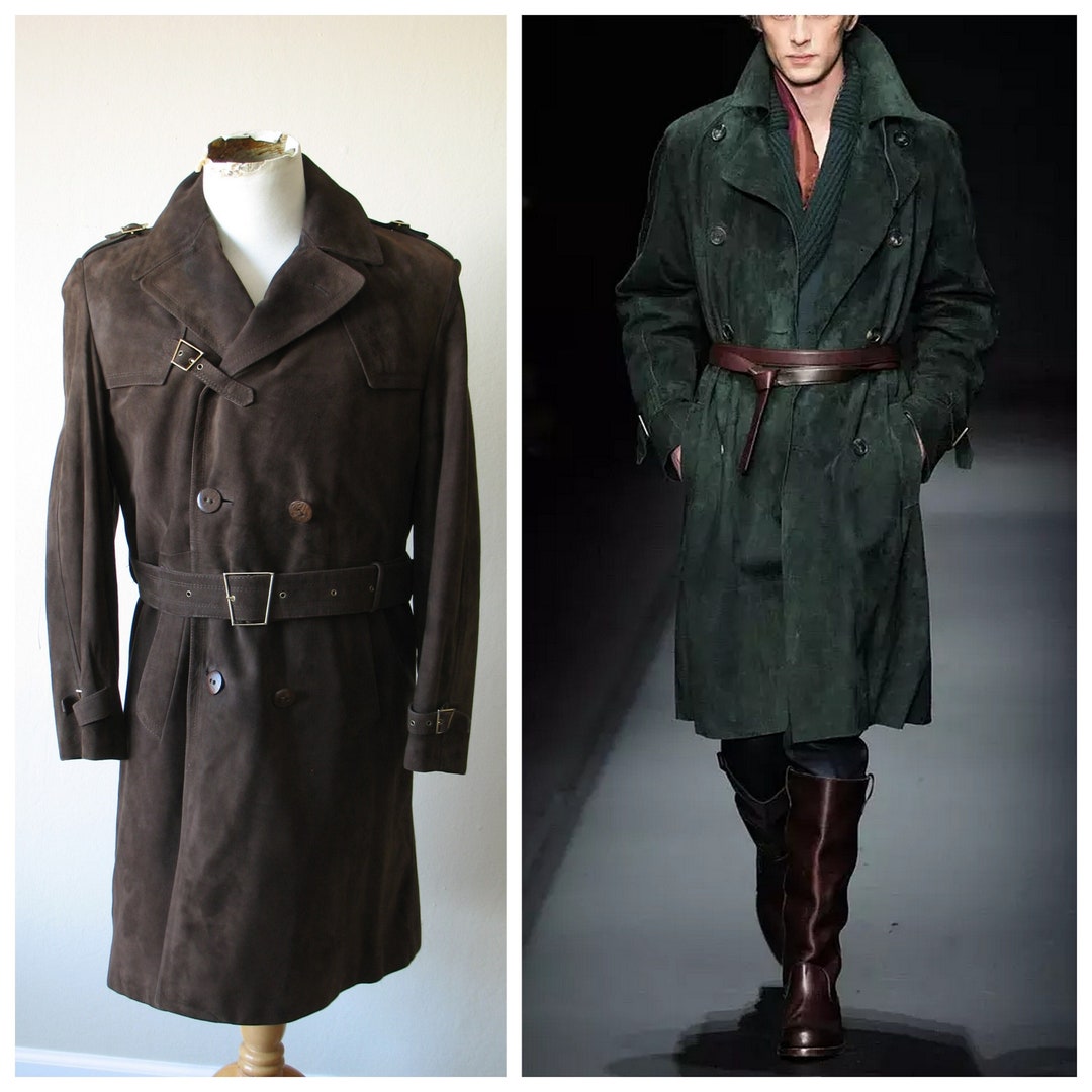 Vintage Suede Trench Coat 36 Cortefiel Spain - Etsy