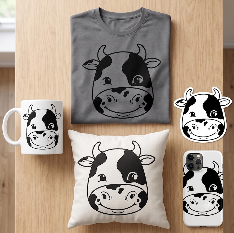 Kawaii Cow Face SVG Clipart | Farm Animal Cut File (digital Download ...