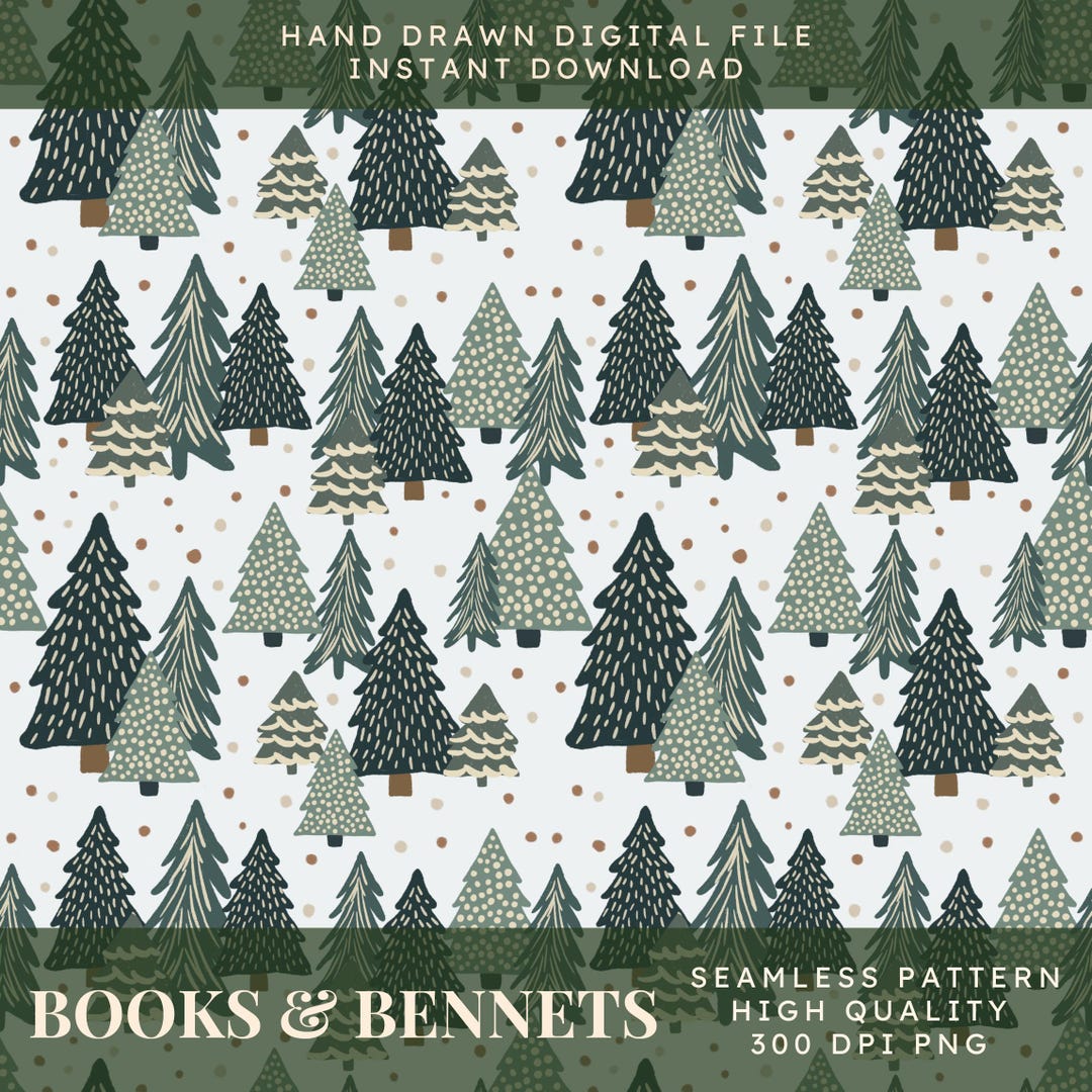 Hand Drawn Evergreen Forest Seamless Pattern | Rustic Winter Trees ...