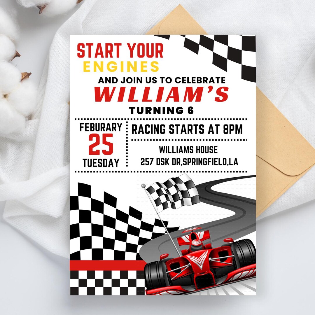 Editable Race Car Birthday Invitation, Racecar Party, Racing Party ...