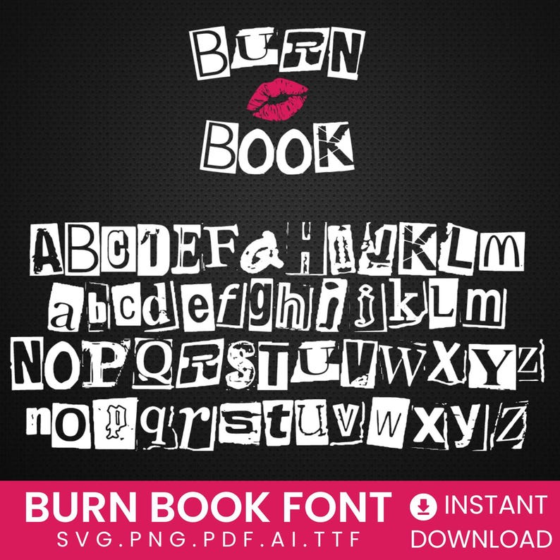 Burn Book Letters SVG PNG, Burn Book Font Canva, Burn Book Logo, Burn ...