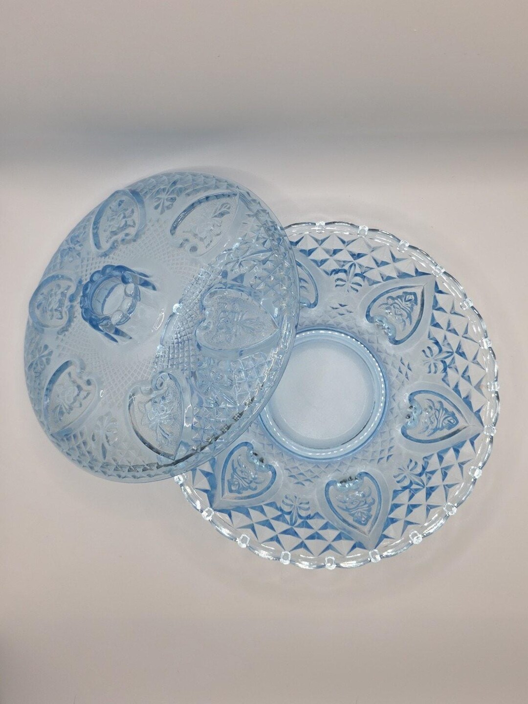 Blue Indiana Glass Candy Bowl With Lid Roses and Heart Design - Etsy