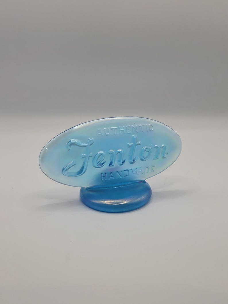 Vintage Fenton Dealer Display Logo Blue Iridescent Carnival Glass ...