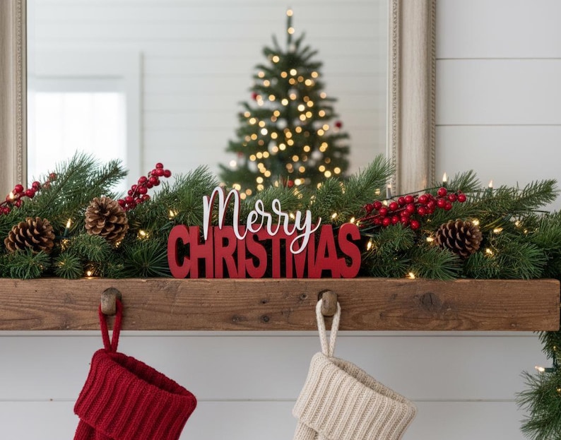 Merry Christmas Table Sign | Shelf Decor | Seasonal Decoration | Mantle ...