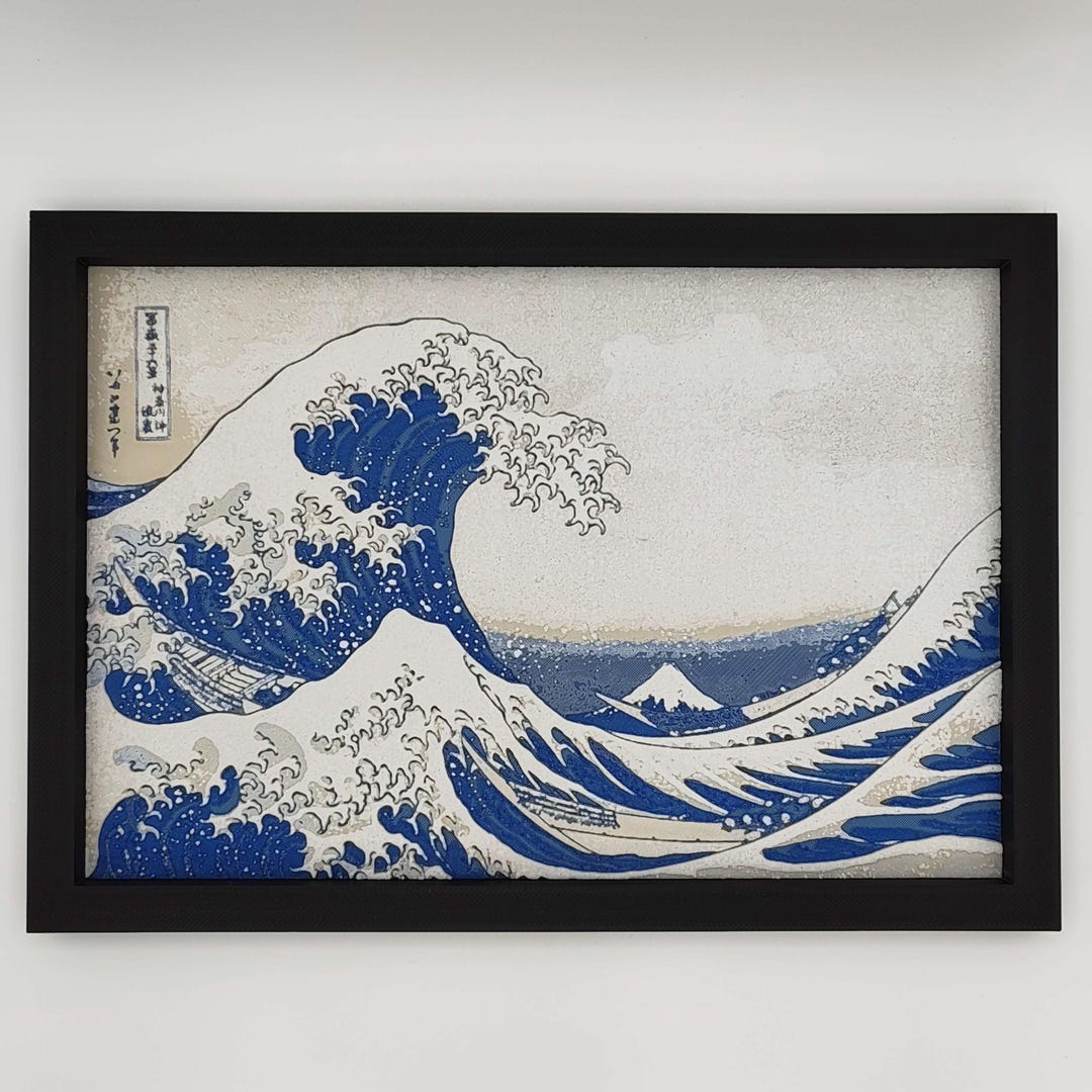 Great Wave 3d Printed Textured Artwork, Hueforge Printed Great Wave ...
